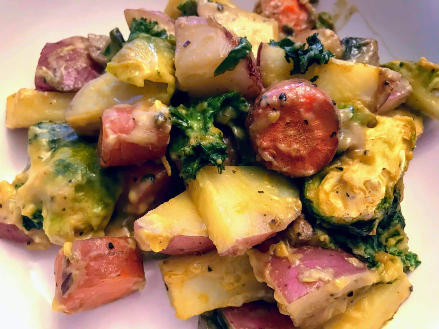 Vegan Cheesy Veggies & Potatoes Casserole - Daily Vegan Meal